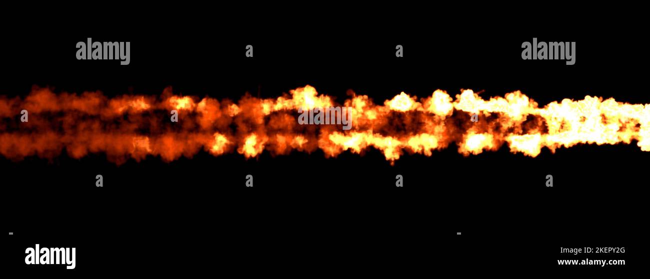 two blazing lines of fire on black, isolated - object 3D rendering ...