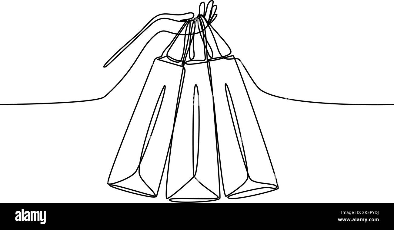 Hand holding paper shopping bags continuous line drawing Stock Vector Image & Art - Alamy