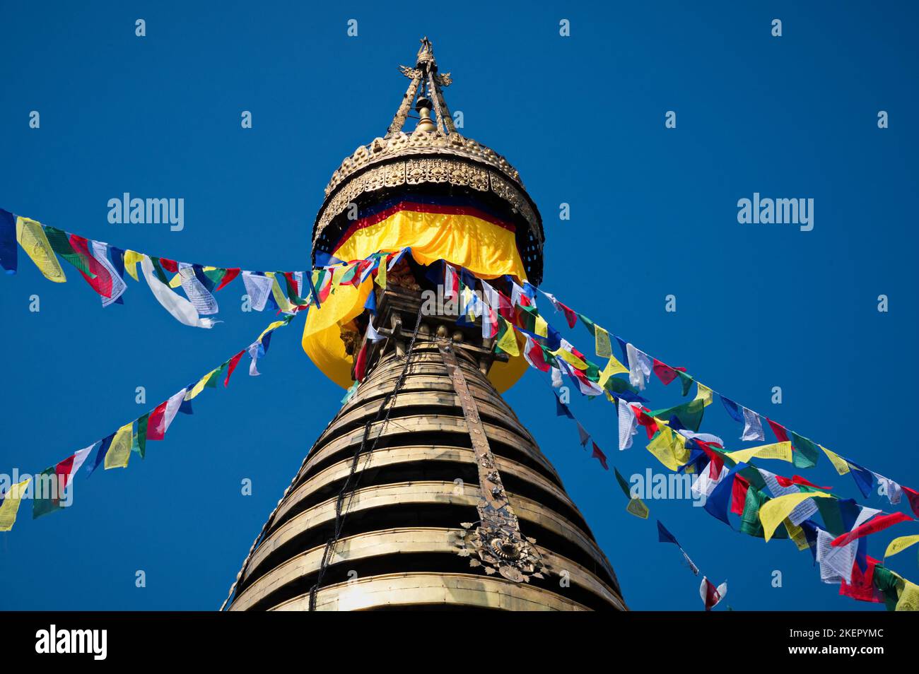 Low angle view of Boudhnath Stupa, one of the biggest Buddhist shrines ...
