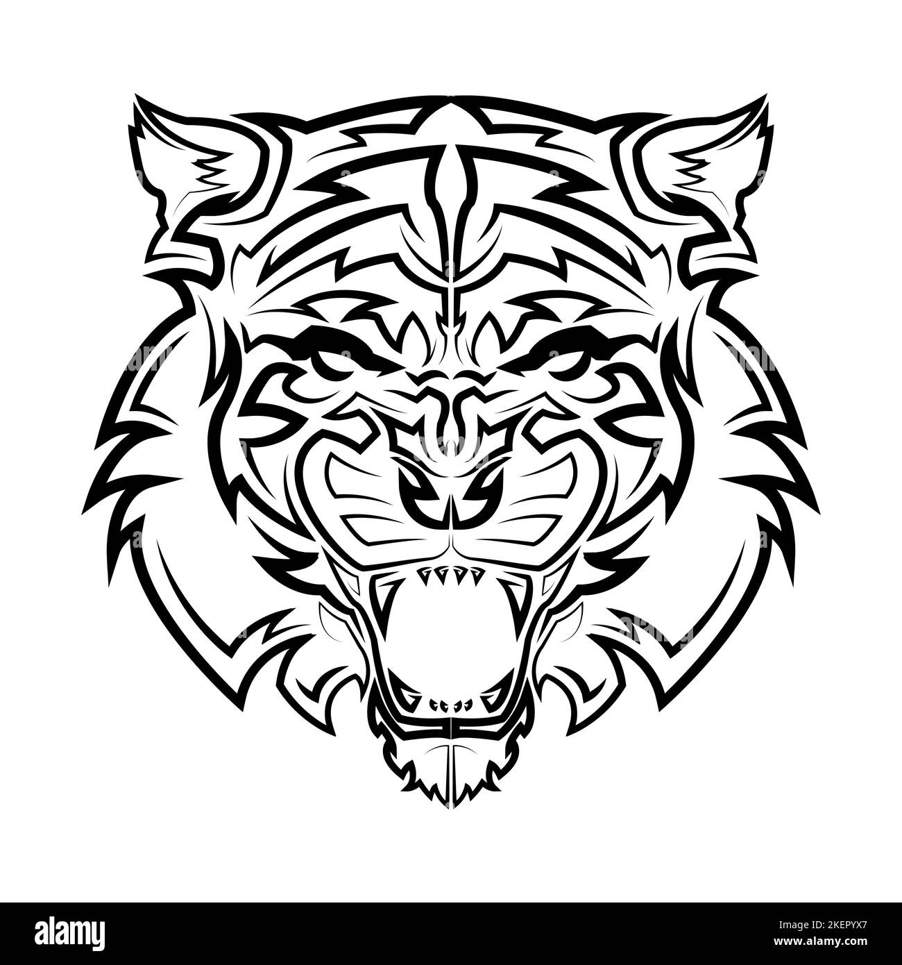 Black and white line art of tiger head Good use for symbol mascot icon ...