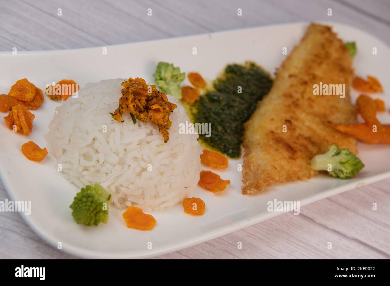 Recipe for Hake fillet breaded with panko, rice, carrot chips and ...