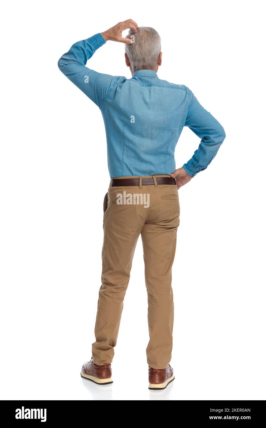 confused old man scratching head and thinking of ways to solve ...