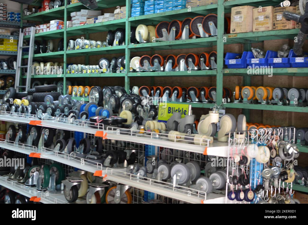 Workshop store metal rods small Bangkok Thailand Stock Photo - Alamy