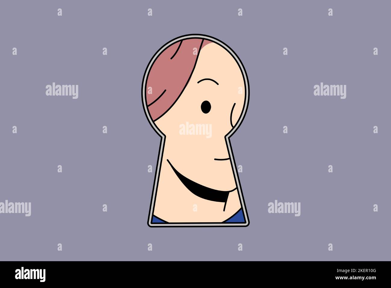 Woman peep in keyhole looking for secret or hidden information. Curious ...