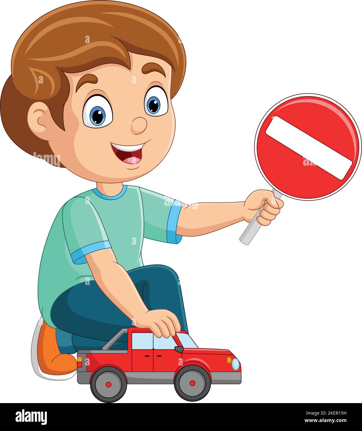 Cute little boy playing car with holding stop sign Stock Vector Image ...