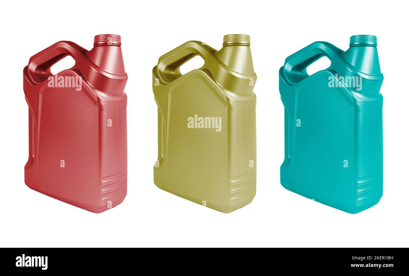 Three plastic oil canister isolated on white background. Storage Tank ...