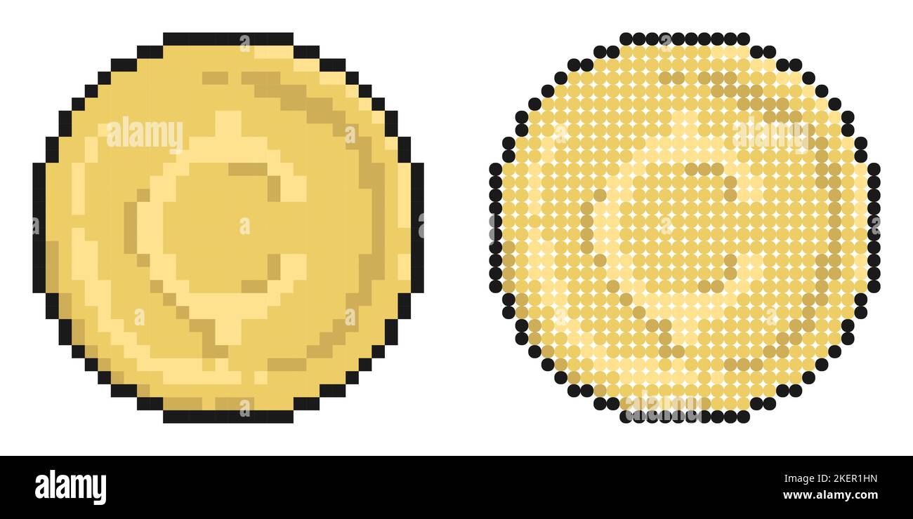 Pixel icon. Gold American coin 1 cent. Cash, bank loan. Simple retro ...