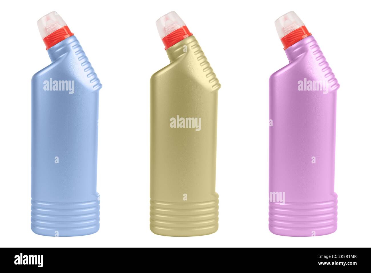 Three plastic bottle for detergent cleaning agen iIsolated on white ...
