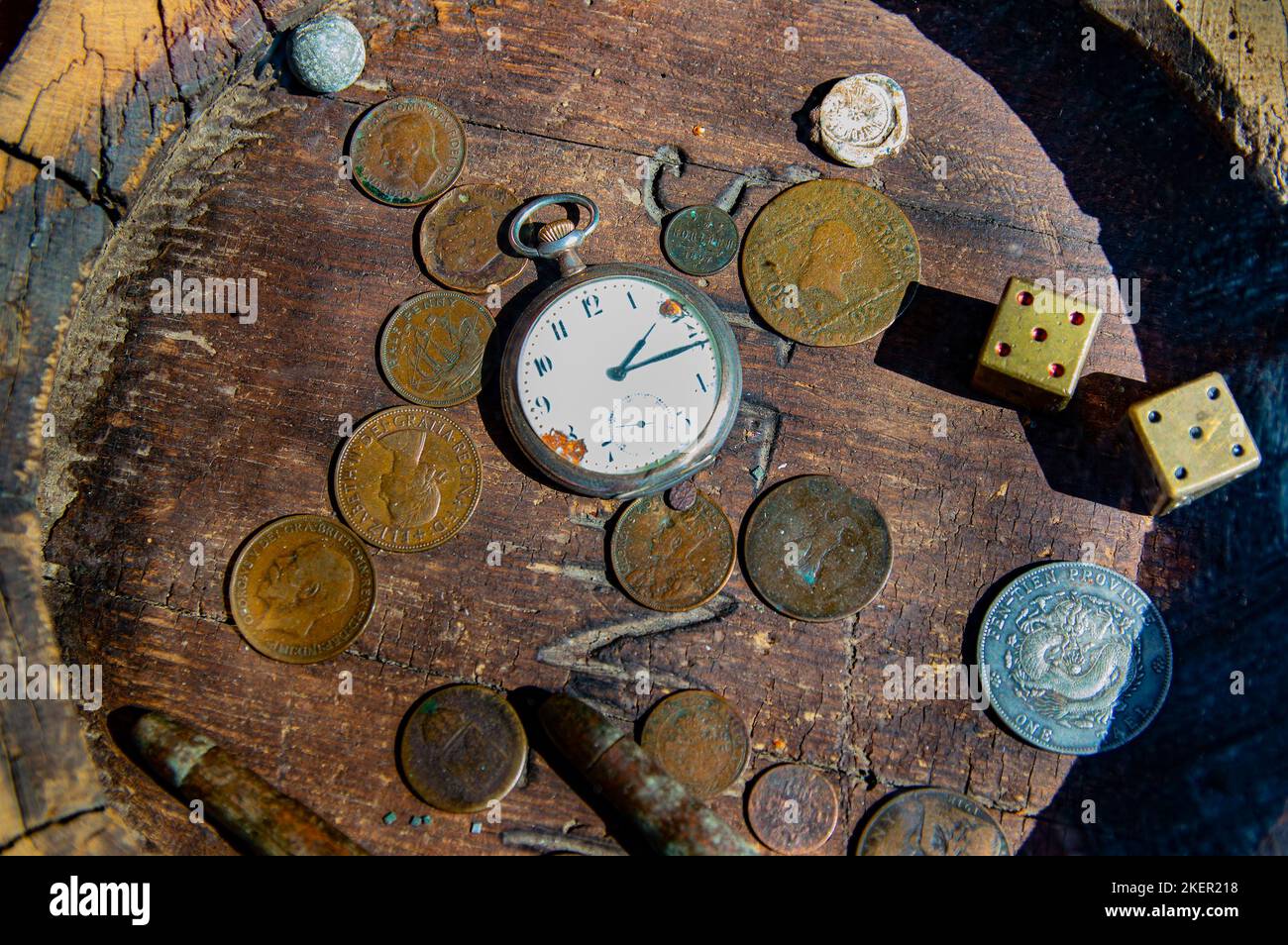 Wooden table for playing dice for money. Throw the dice. Gambling at ...