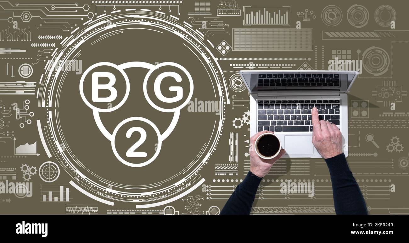 Top view of hands using laptop with symbol of b2g concept Stock Photo - Alamy