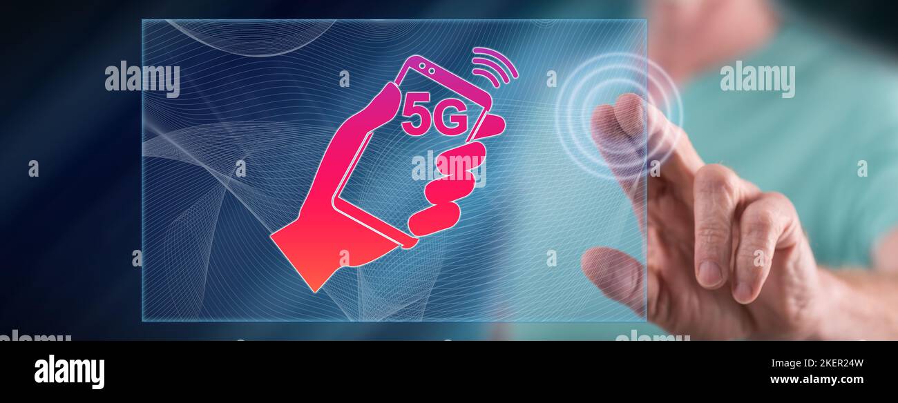 Man touching a 5g concept on a touch screen with his finger Stock Photo ...