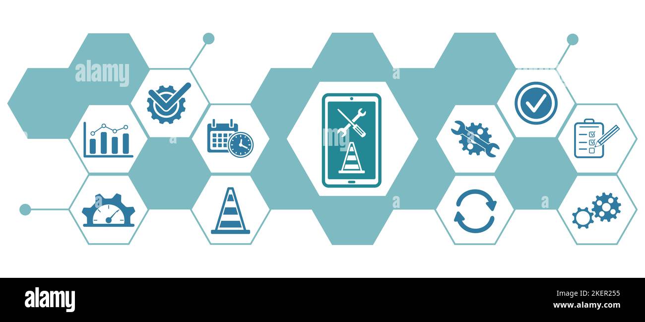 Concept of system maintenance with connected icons Stock Photo - Alamy