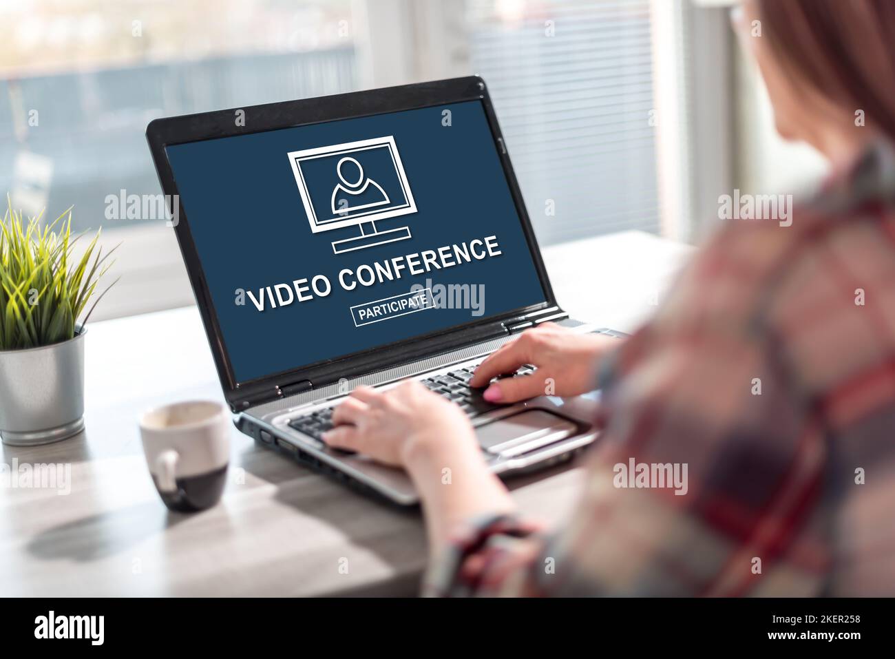 Laptop screen displaying a video conference concept Stock Photo - Alamy