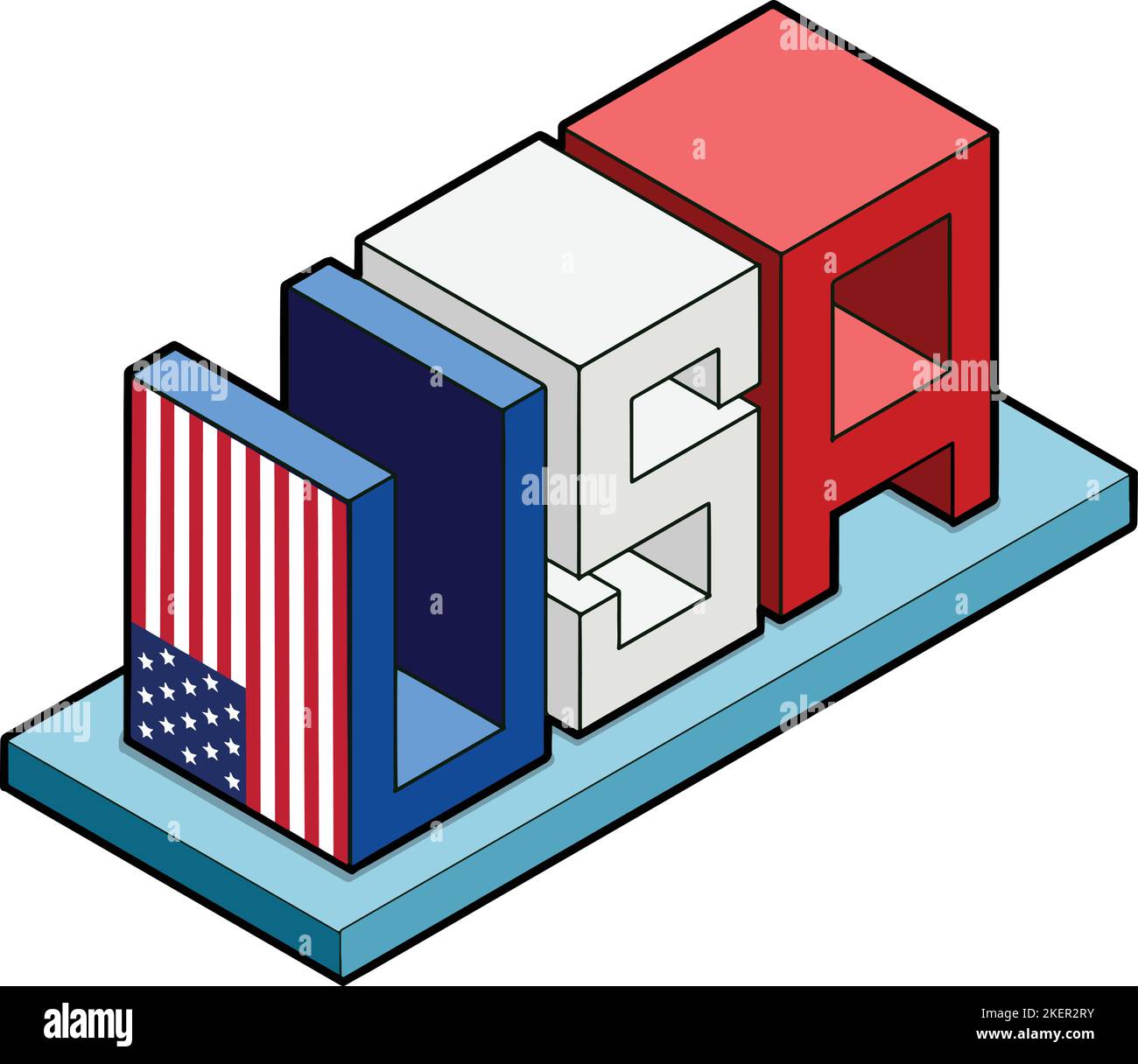 A digital "USA" text with bold red colors on a green surface isolated ...