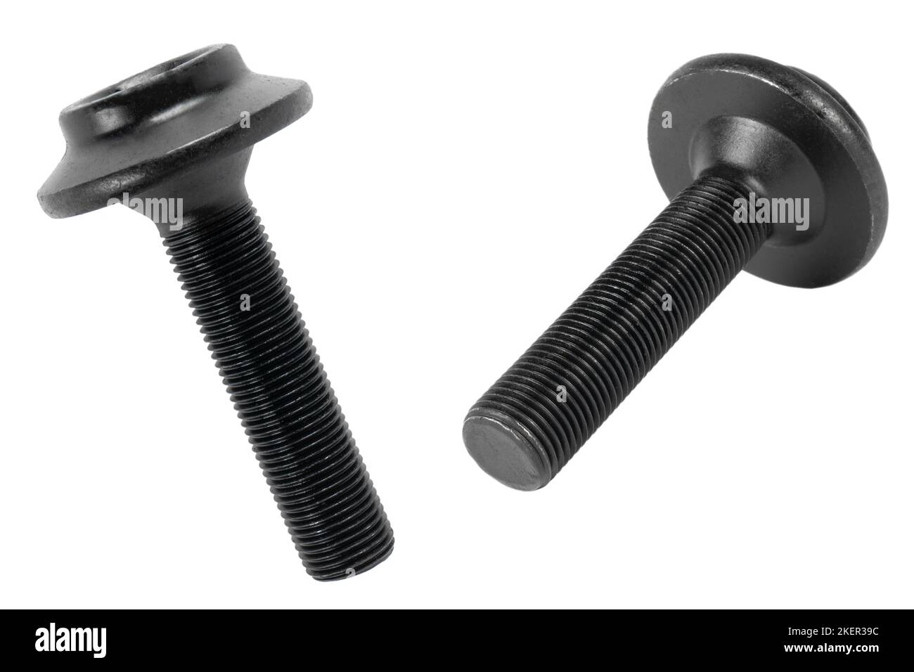 Macro shot black metal bolt isolated on white background. Chromed screw ...