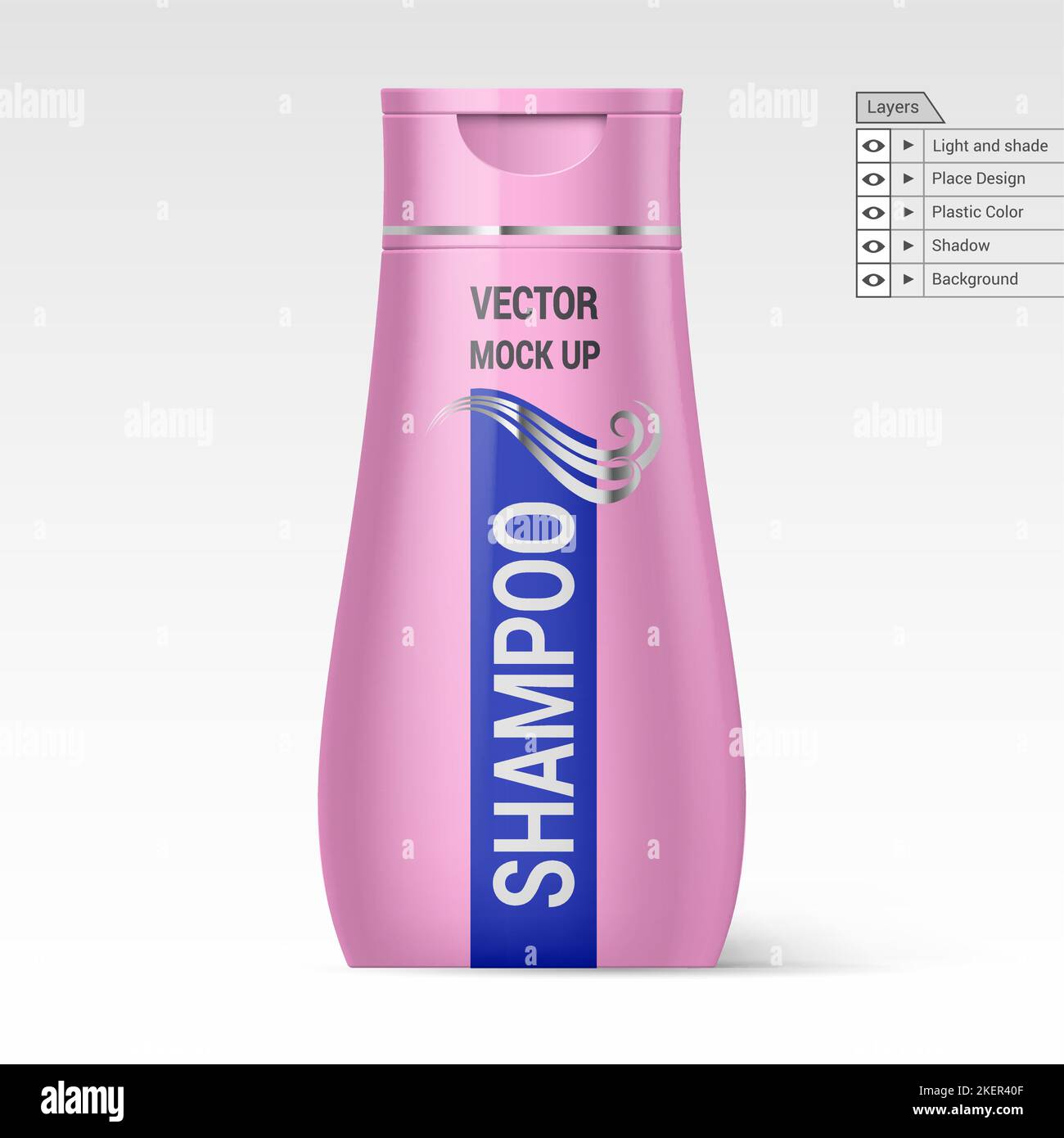 Pink Plastic Bottle Shampoo Isolated on White Background. Vector Layers ...