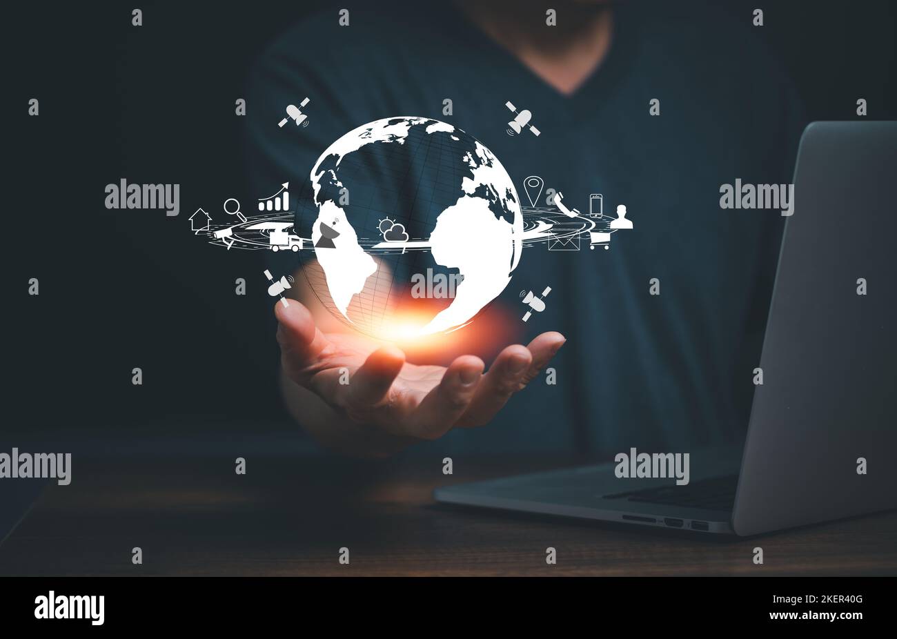 Man hand holding virtual digital Global internet link connection ... Man hand holding virtual digital Global internet link connection ...