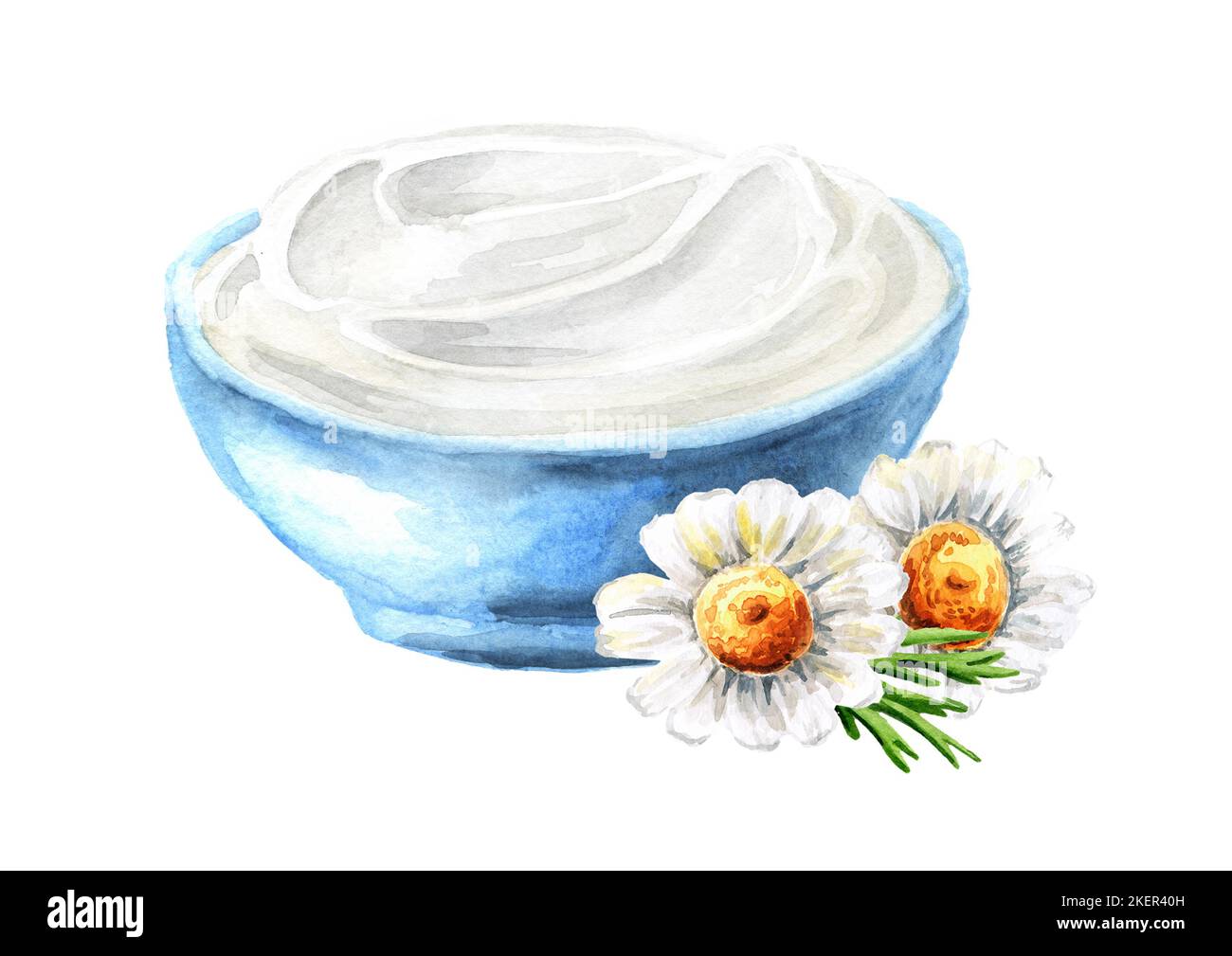Sour cream. Hand drawn watercolor illustration, isolated on white ...