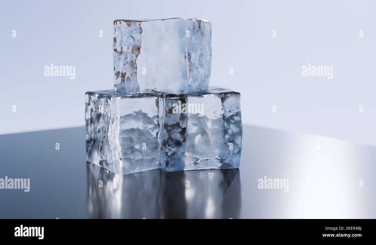 Ice cube on a light background. Selective focus. 3D rendering Stock ...