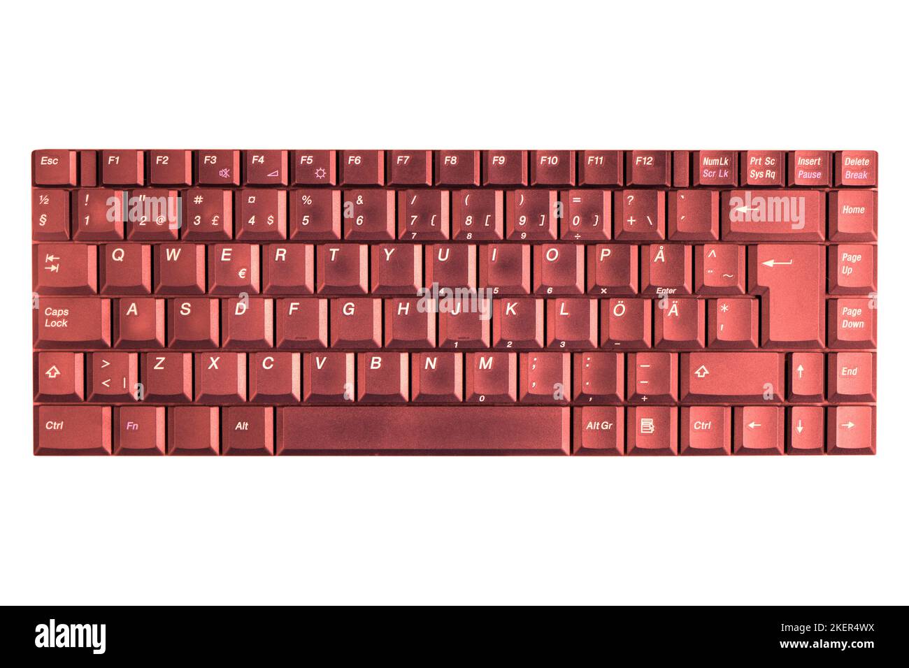 Closeup of a red modern computer keyboard isolated on white background ...