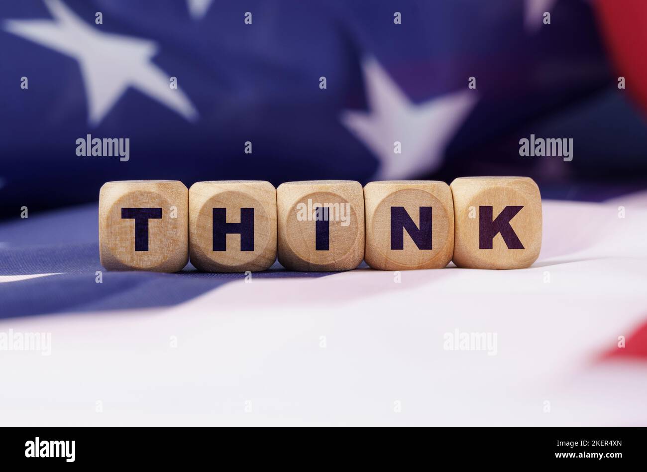 American economy and business concept. The US flag has cubes with the ...