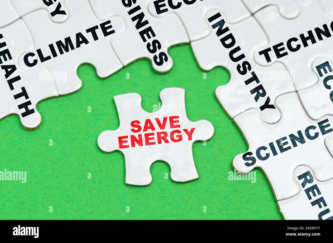 Environmental concept. On a green background, white puzzles with text ...