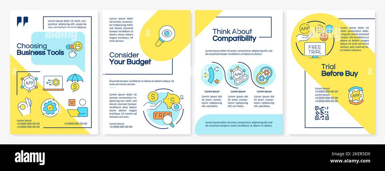 Selecting business tools tips blue and yellow brochure template Stock ...