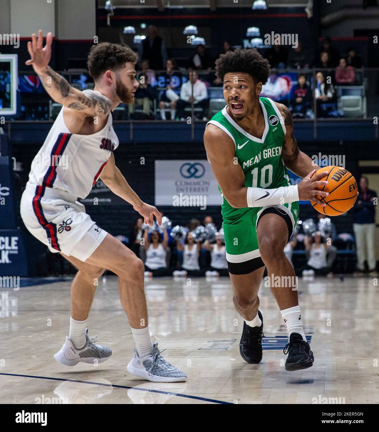 November 13, 2022 Moraga, CA U.S.A. North Texas guard Kai Huntsberry ...