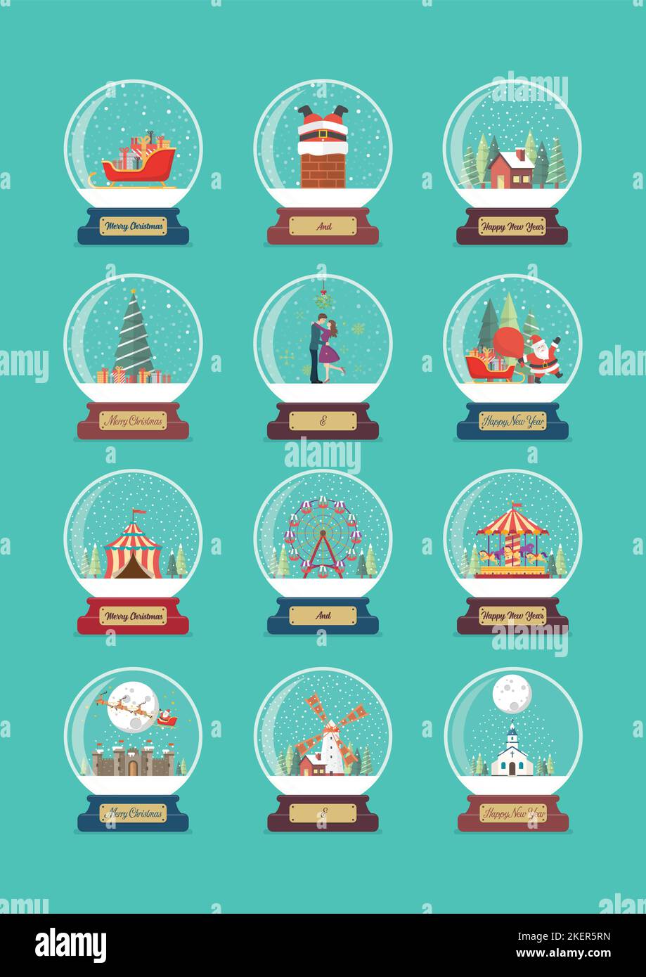 Merry christmas and Happy new year glass ball collection. Vector ...