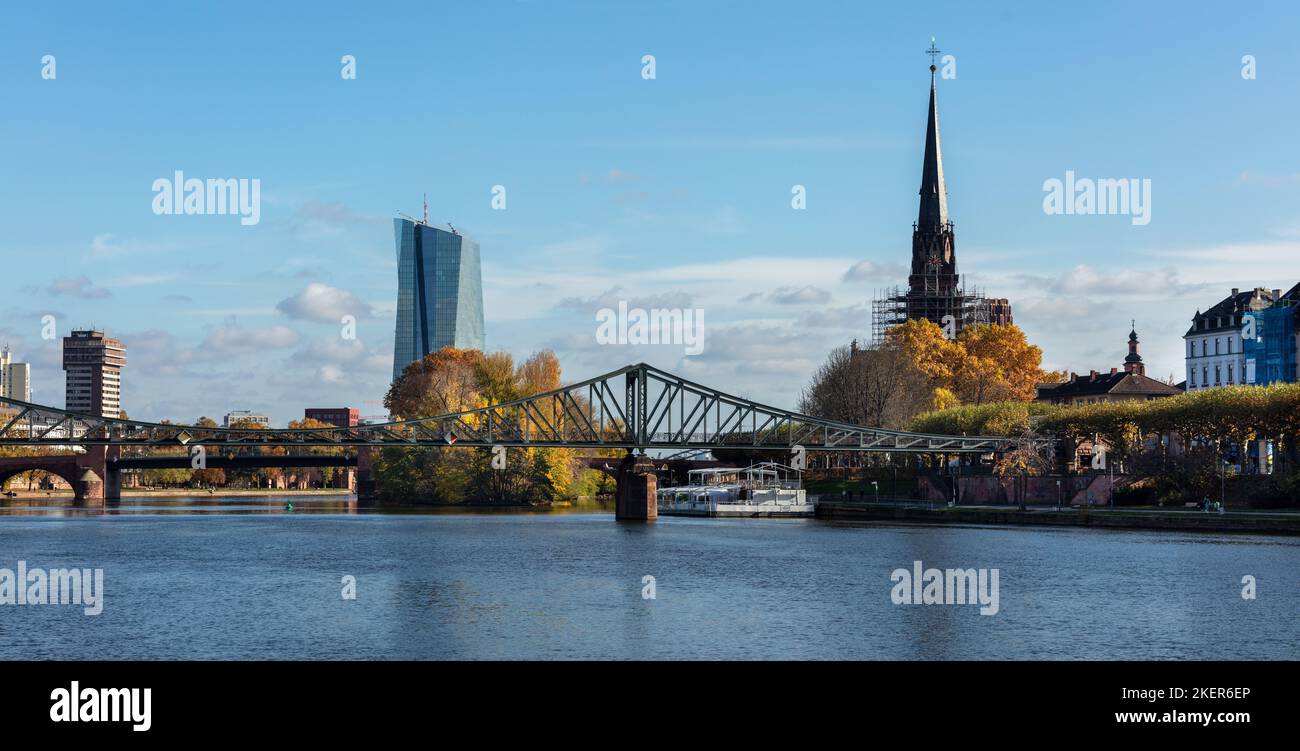 Frankfurt with Rhein river and wonderful bridges Stock Photo - Alamy