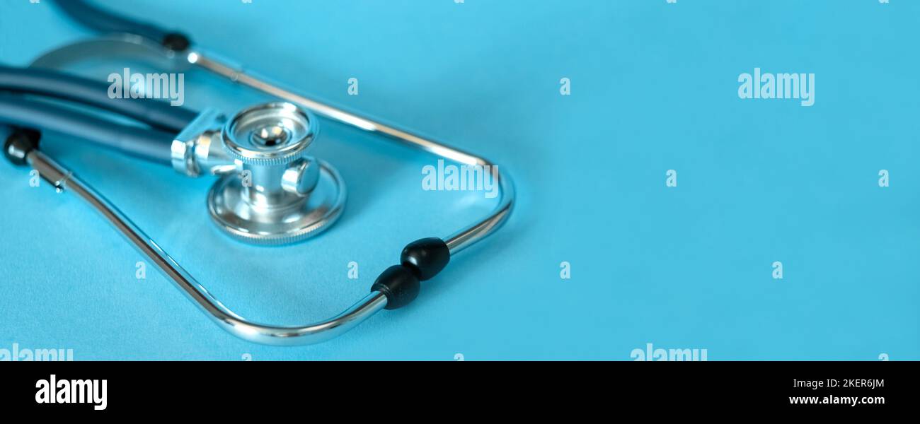 Stethoscope on a light blue background. Close-up. Health care and ...