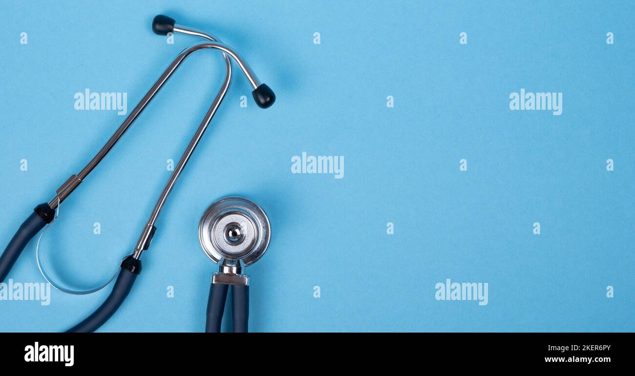 Stethoscope on a light blue background. Close-up. Health care and ...