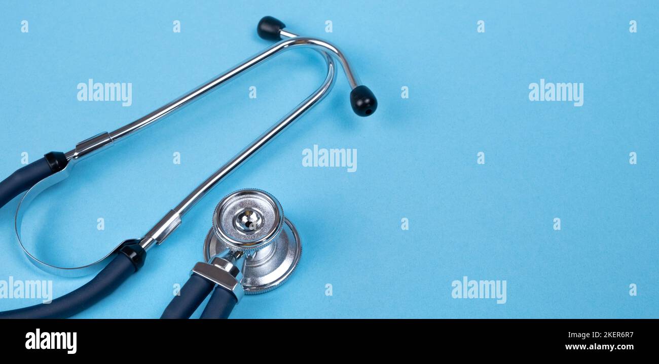 Stethoscope on a light blue background. Close-up. Health care and ...