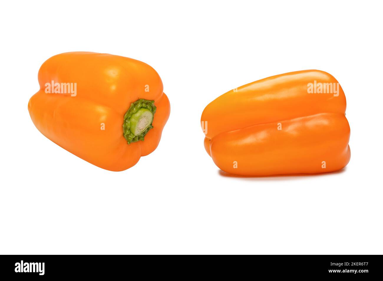 Orange bell pepper isolated on a white background. Top view. Copy space ...