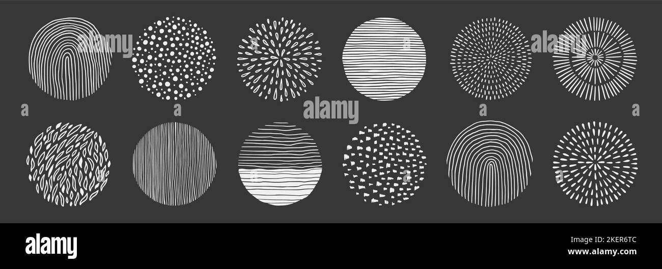 Scribble texture pattern circle set. Hand drawn line texture, doodle ...