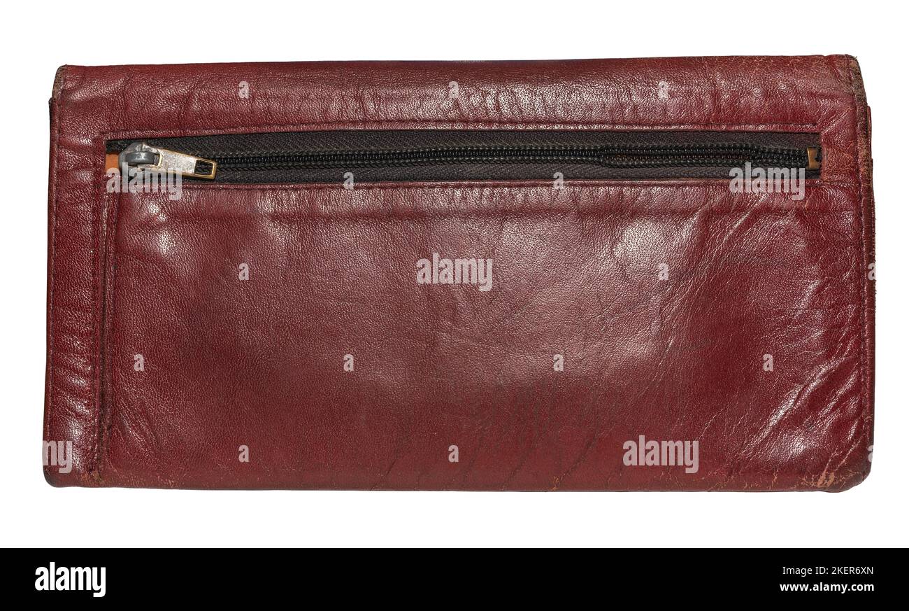Old leather wallet isolated on white background Stock Photo - Alamy