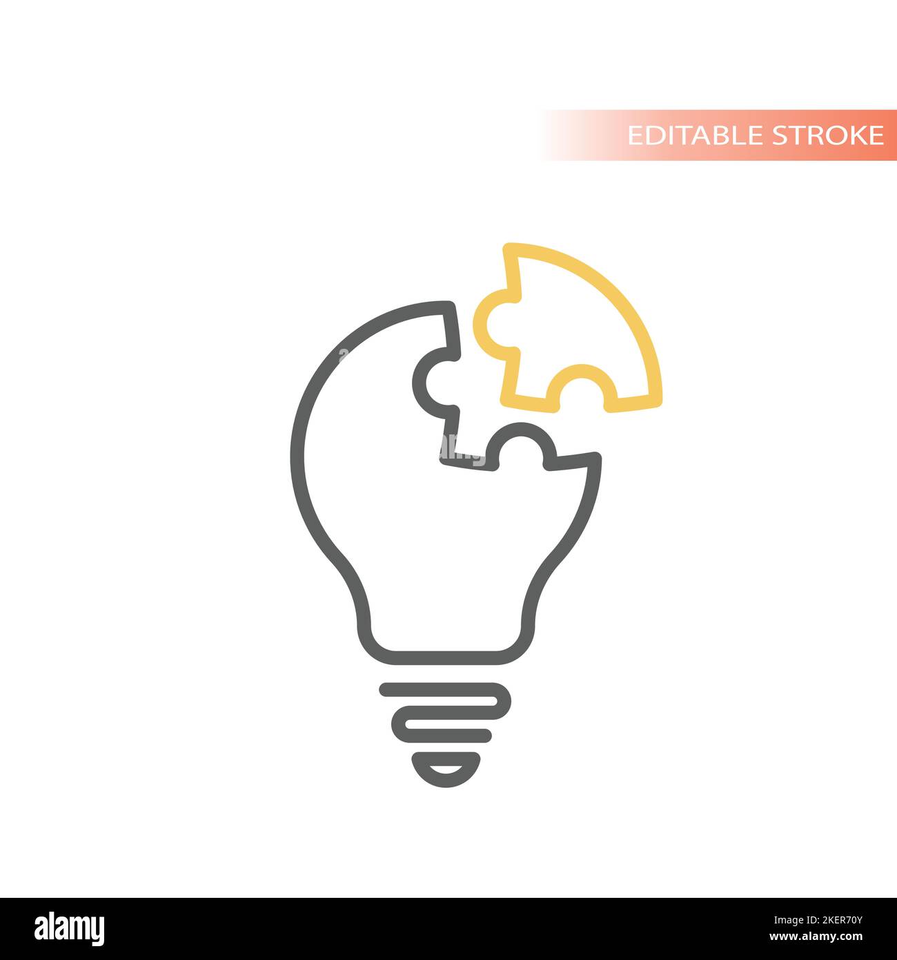 Light bulb and puzzle piece line vector icon. Lightbulb business solution and idea outlined ...