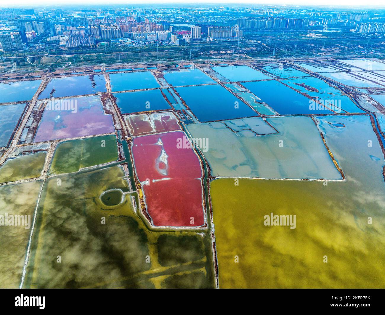 Aerial photos show the colorful salt lakes in Yuncheng City, north ...