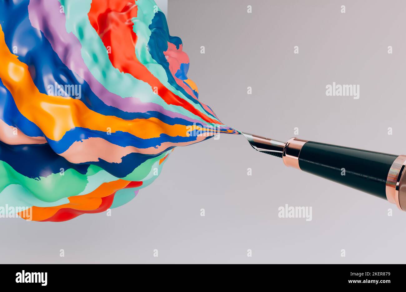 A concept showing a rose gold fountain pen jetting out a swirling plume ...