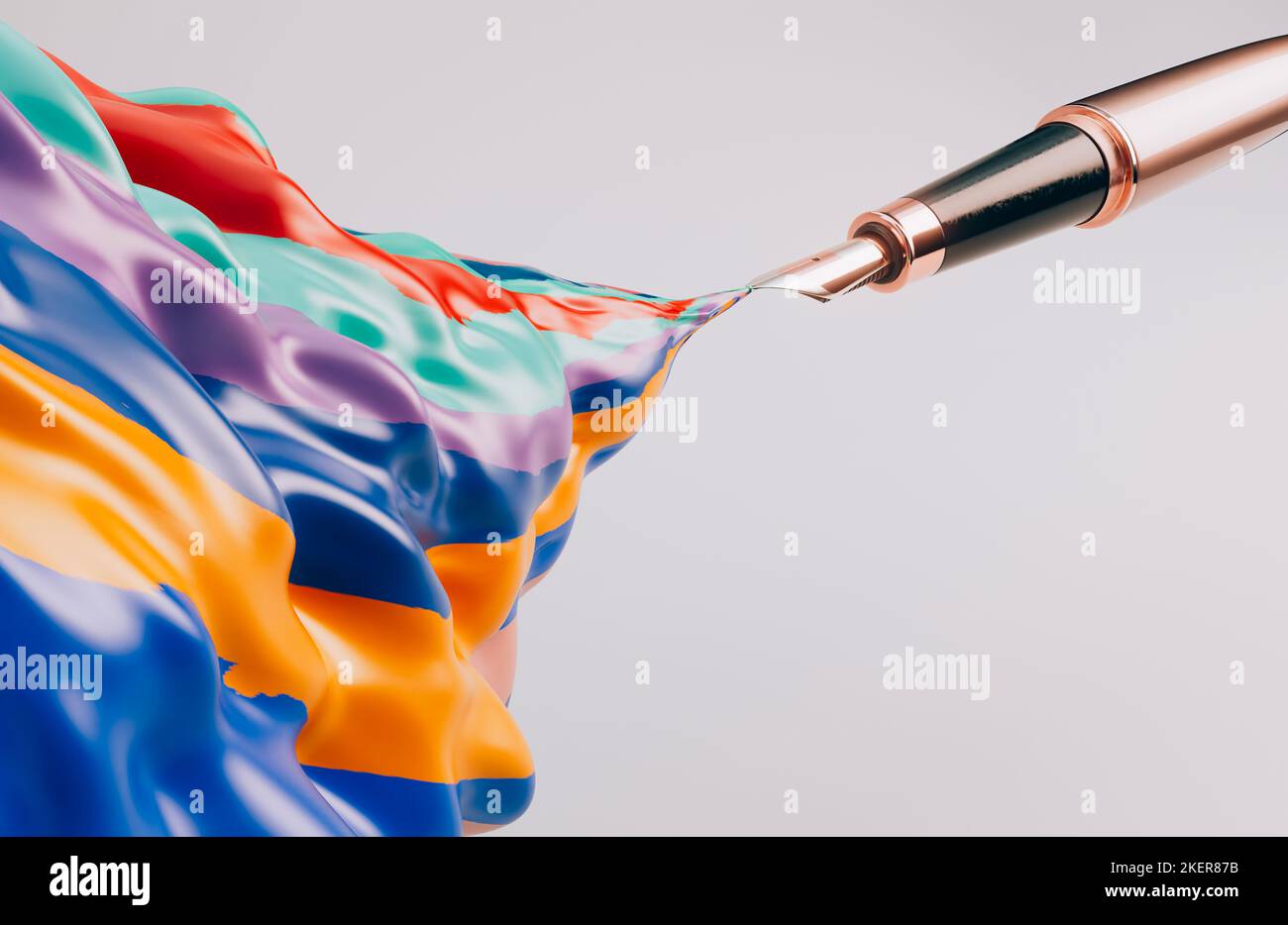 A concept showing a rose gold fountain pen jetting out a swirling plume ...