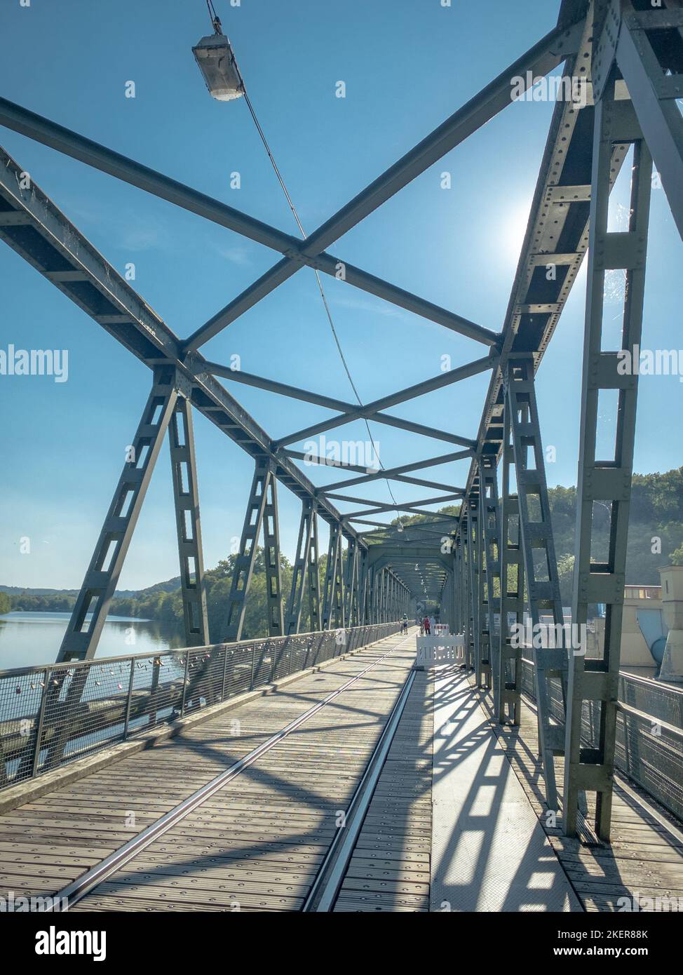 Urban bridge construction with concrete floor, metal bars Stock Photo ...