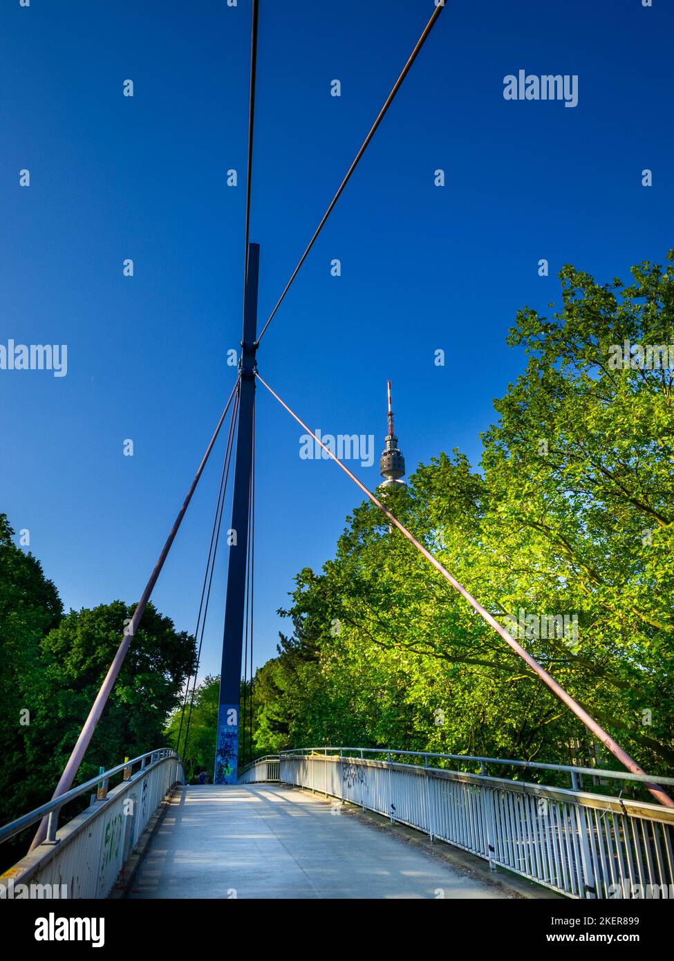 Urban bridge construction with concrete floor, metal bars Stock Photo ...