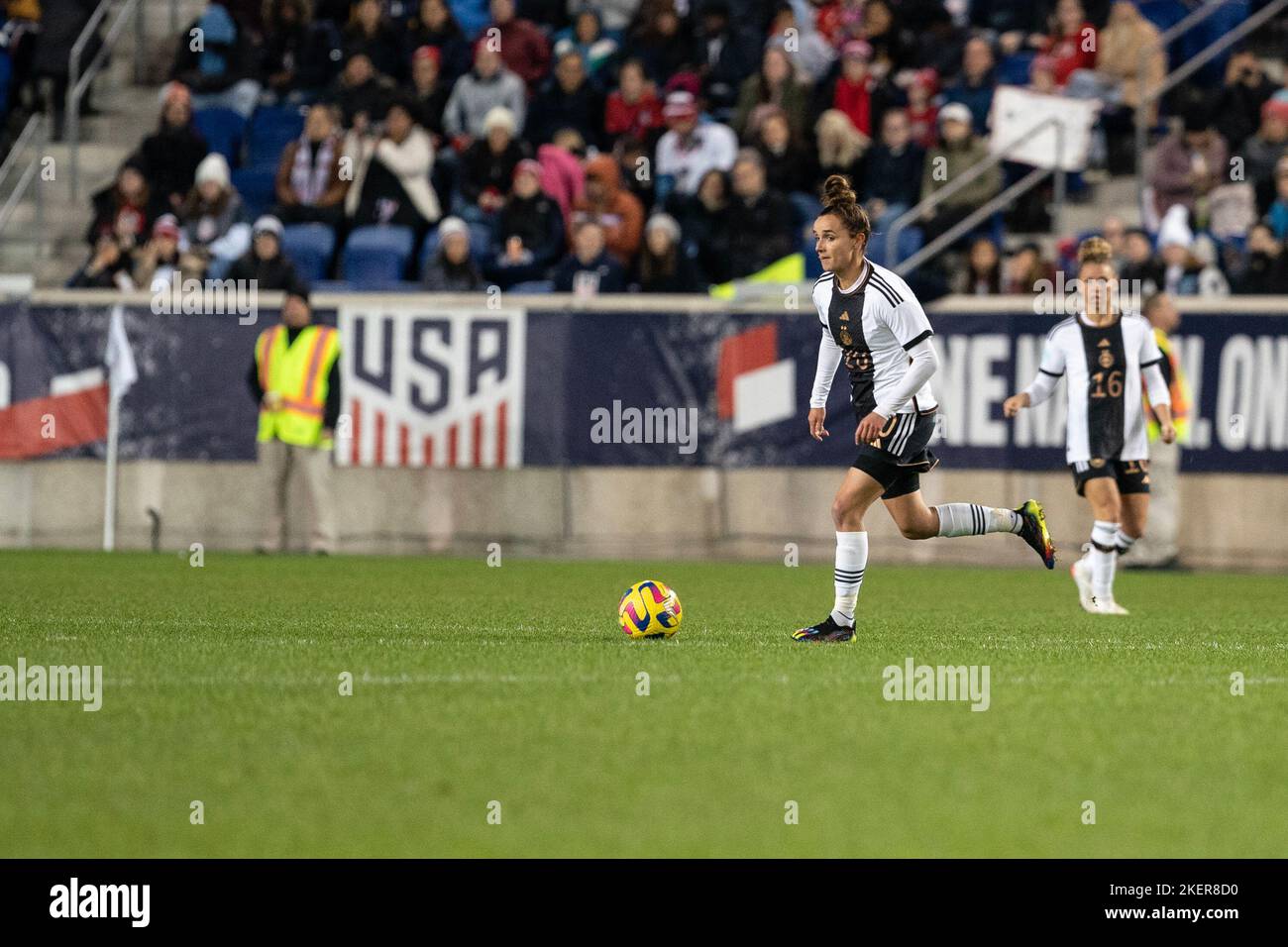 Chantal Hagel (26) of Germany controls ball during friendly match ...