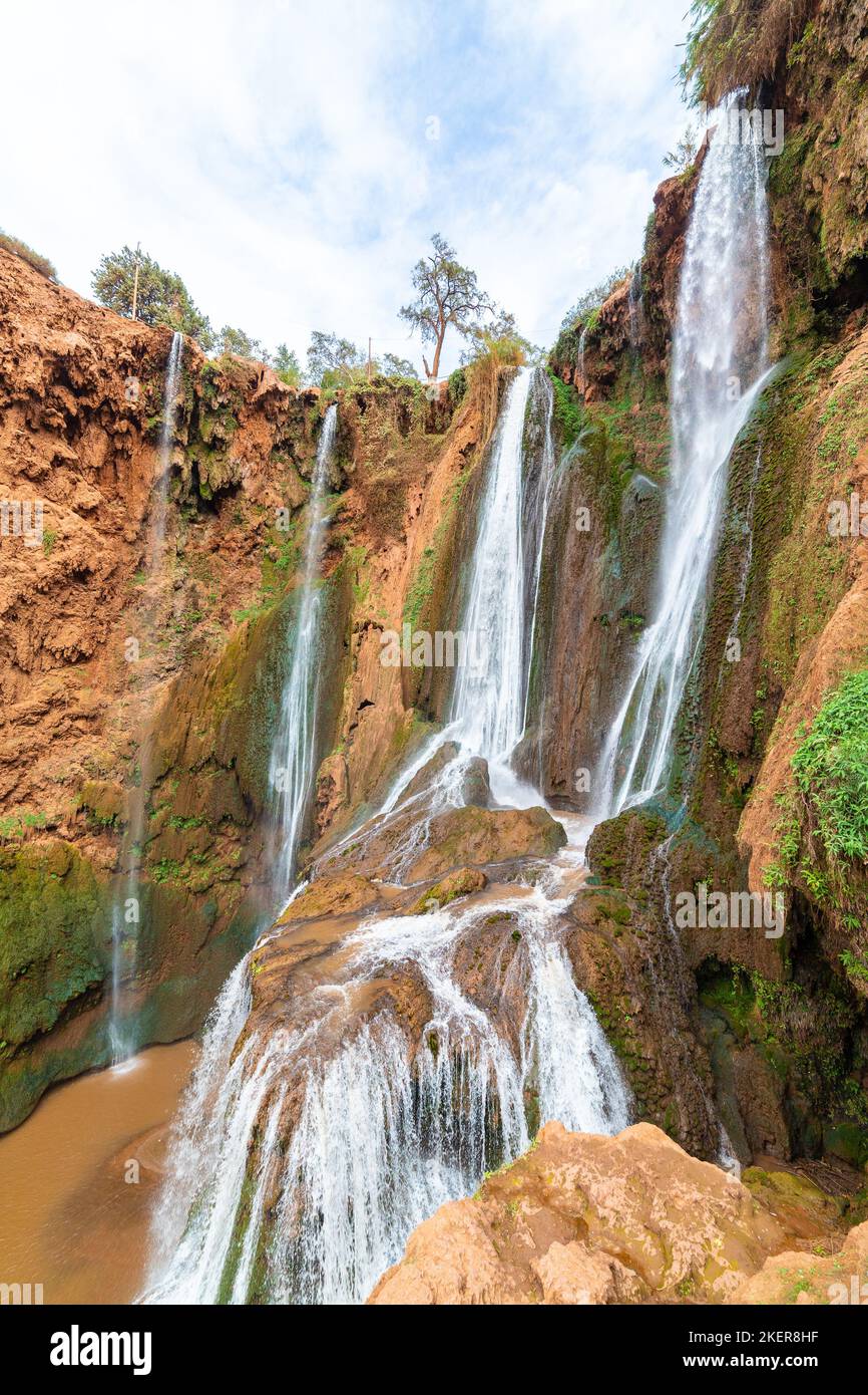 A closeup to the top of the Ouzoud Waterfalls in Morocco in North ...