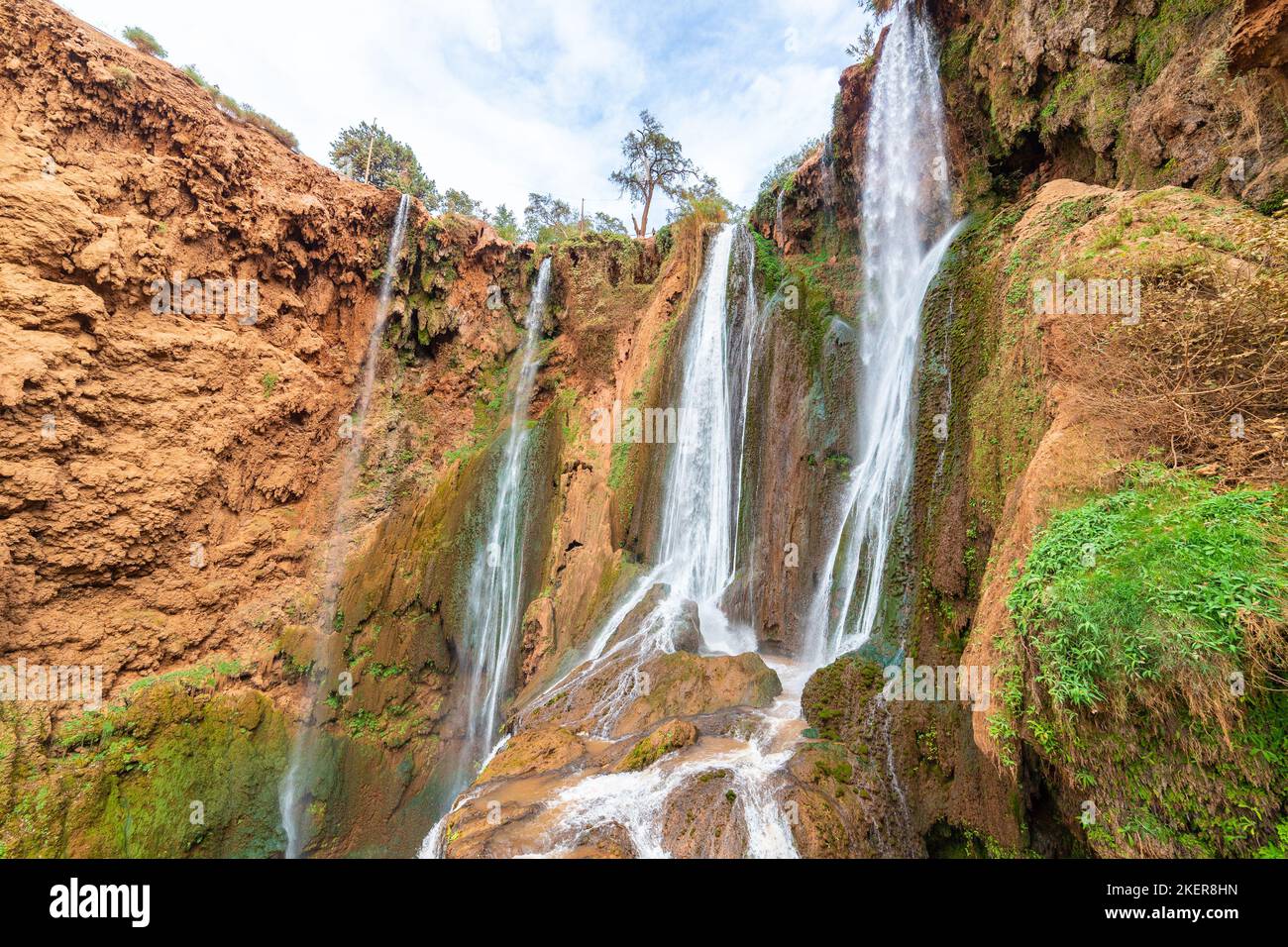 A closeup to the top of the Ouzoud Waterfalls in Morocco in North ...
