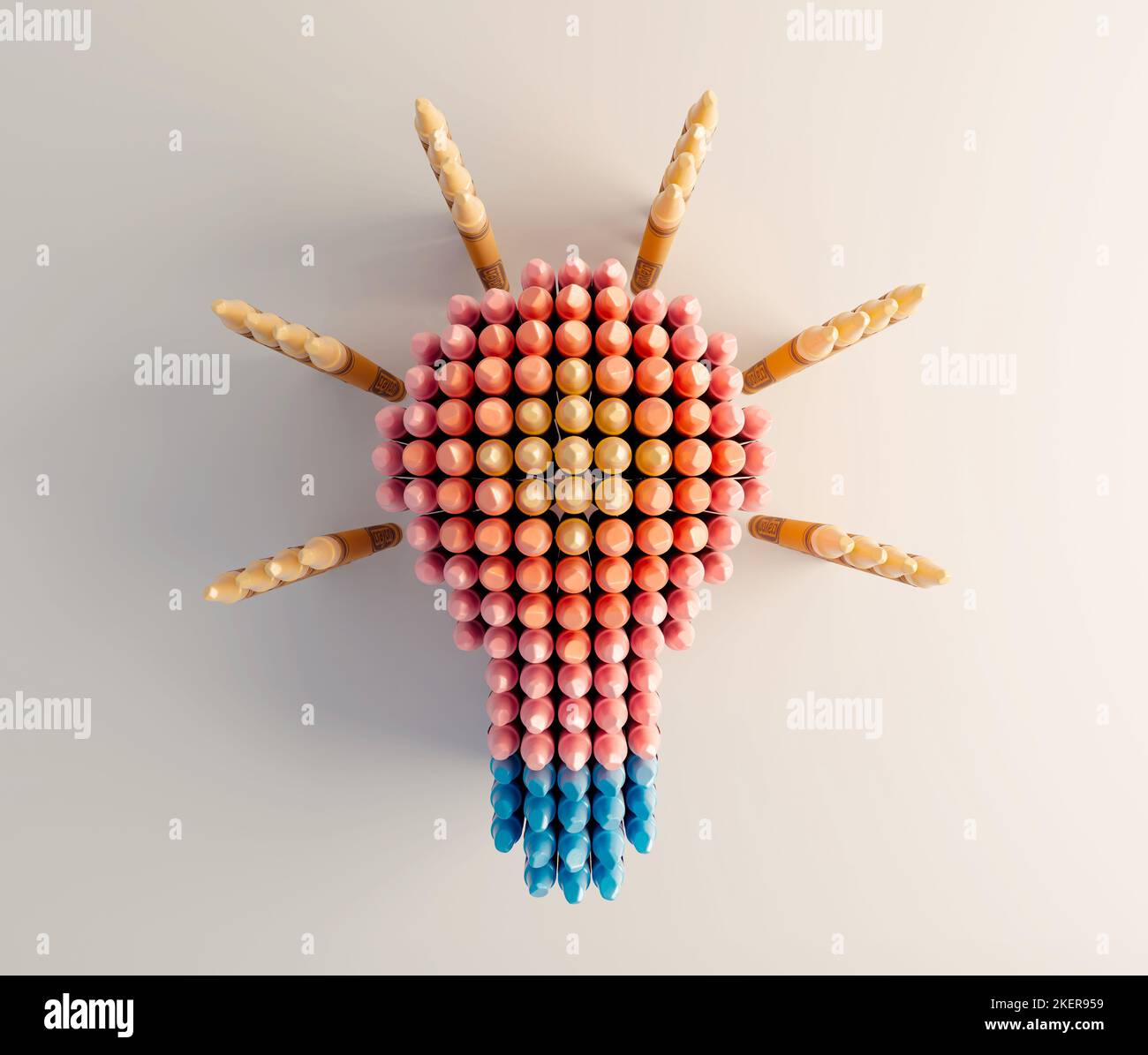 A light bulb shape made out of kids wax crayons depicting creativity on ...