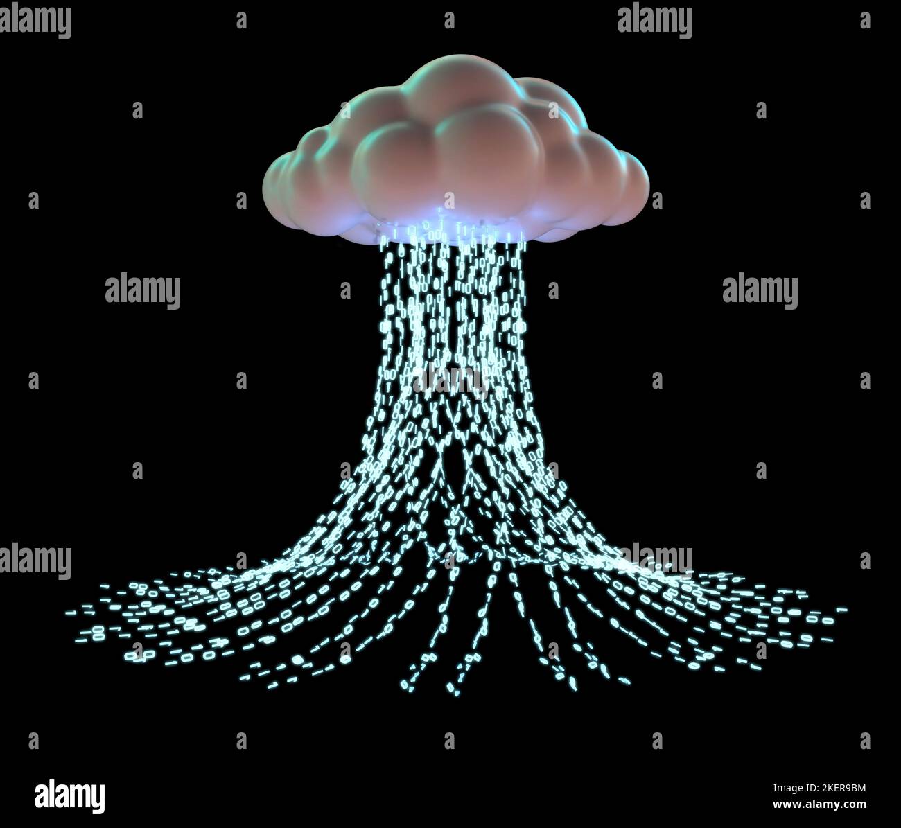 A concept depiction a stylized cloud with blue neon binary data ...