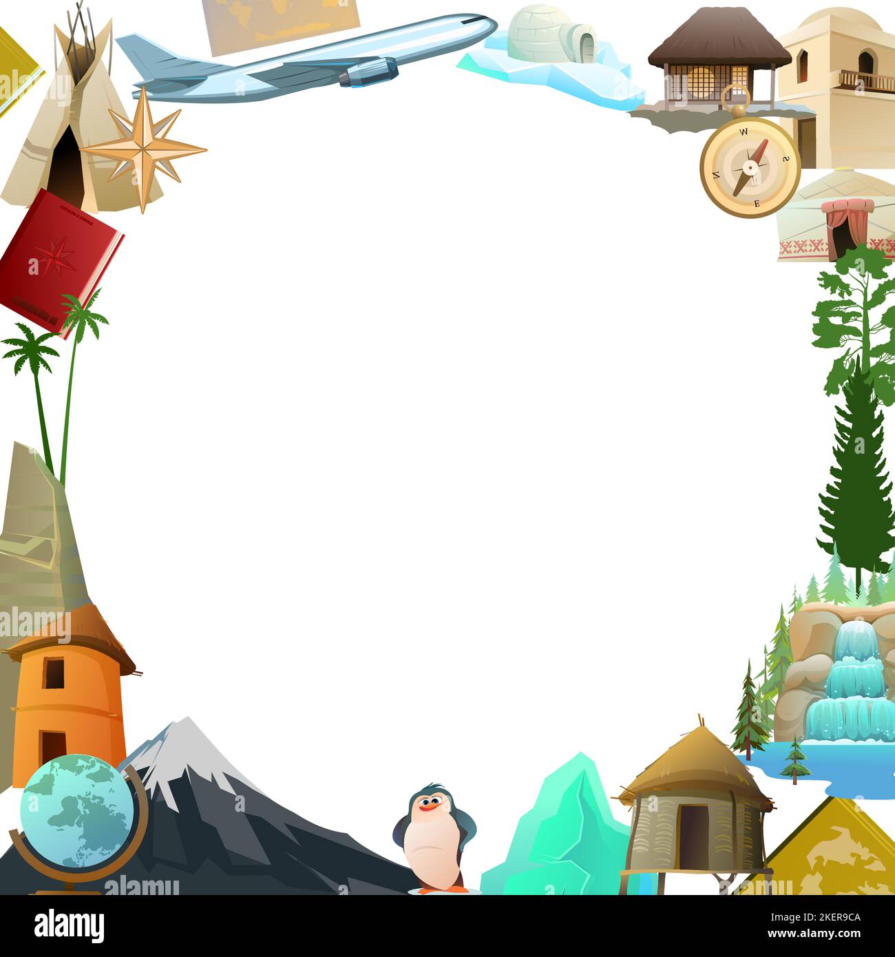 World geography picture frame around edge of picture. Round proportion ...