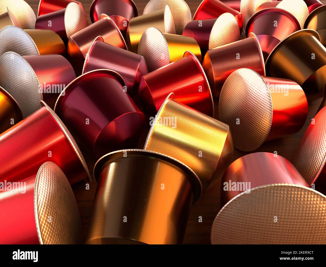 A closeup view of a collection of colorful instant espresso coffee ...