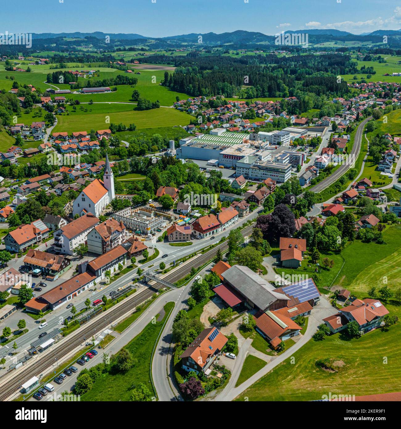 Aerial view to Heimenkirch in Western Allgaeu near Lindenberg Stock ...